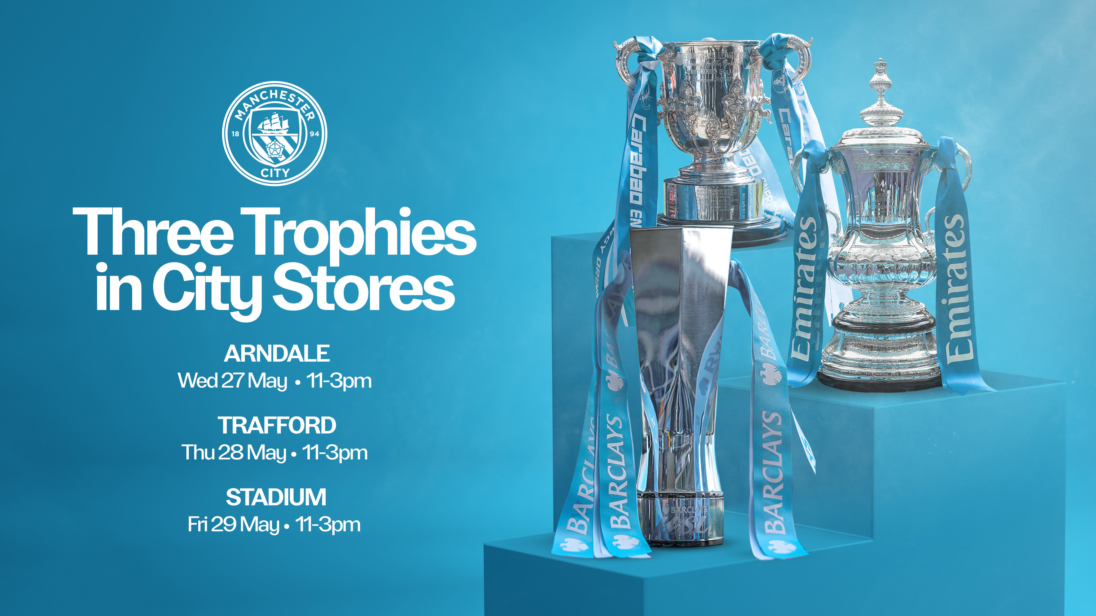 Three City trophies on display across Manchester Stores this week