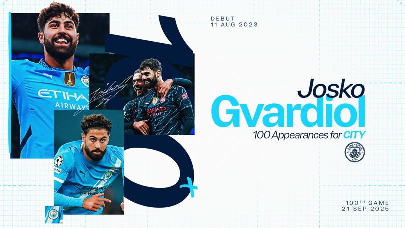 Gvardiol reaches 100 City appearances