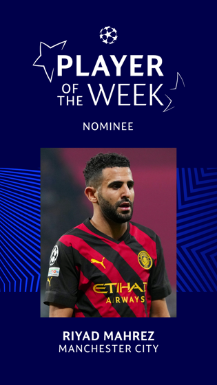 Mahrez nominated for UCL weekly award